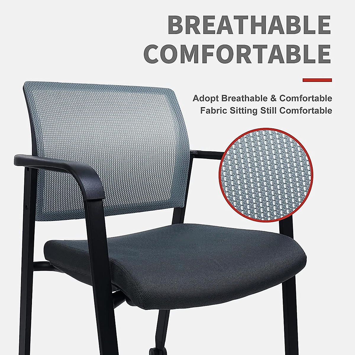 CLATINA Mesh Back Guest Reception Arm Chairs with Wheels, Waiting Room Chairs with Upholstered Fabric Seat and Ergonomic Lumbar Support for Office Conference School Church Grey