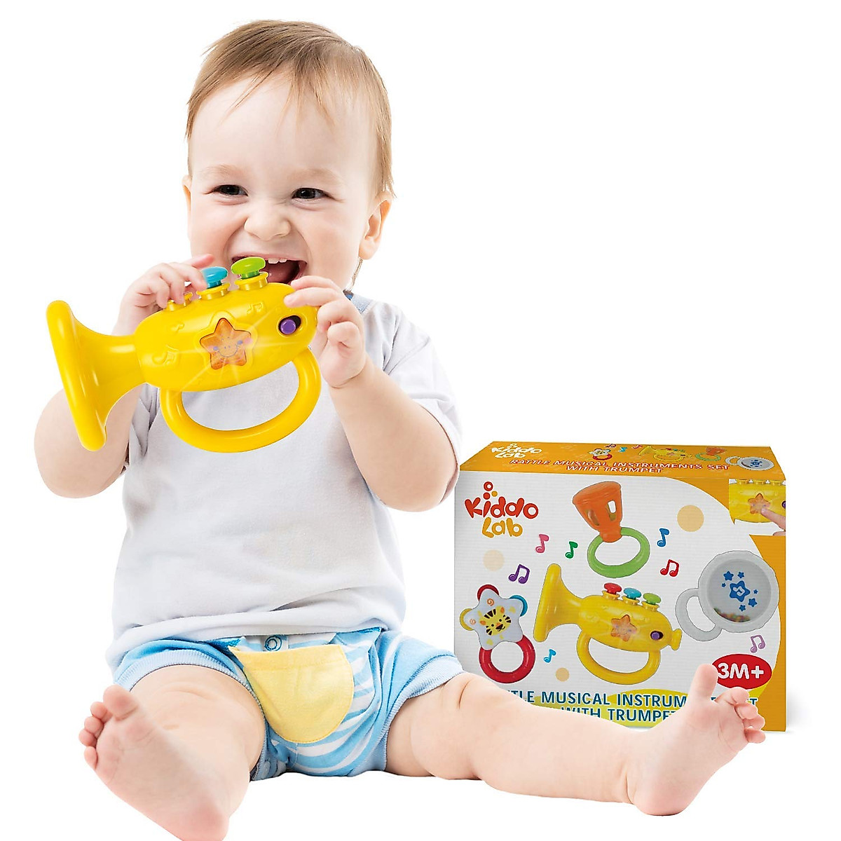 KiddoLab Musical Instruments Set with an Electronic Trumpet and Rattles for Babies. Toddler Learning Toys for Early Development. First Infant Music Toy for 3 to 18 Months Old