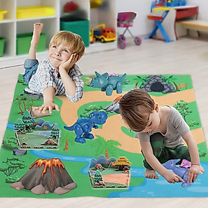 ThinkMax Magnetic Dinosaur Toys for Kids, Take Apart toys with Light, Roar Sound, Play Mat & Painting Kit, Kids Trex Christmas Birthday Gifts for Boys Girls 2 3 4 5 Year Old, Medium, Green Blue Purple