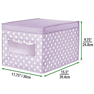 mDesign Large Soft Stackable Fabric Baby Nursery Storage Organizer Holder Bin Box with Front Window and Lid for Child/Kids Bedroom, Playroom, Classroom - 6 Pack, Light Wisteria Purple/White Polka Dot