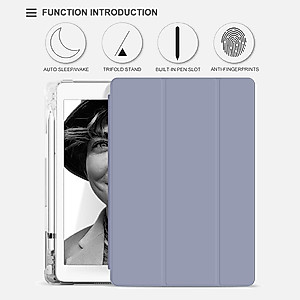 Aoub Case for iPad 6th/5th Generation 9.7 inch, Trifold Stand Auto Sleep/Wake Slim Smart Cover Frosted Translucent Soft TPU Shockproof Case with Pencil Holder for iPad 9.7 2018/2017, Purple