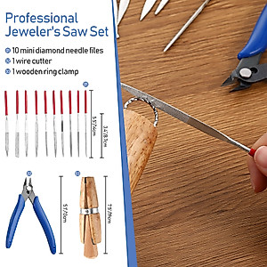 Jewelers Tools Set Including Jeweler Saw Frame Bench Pin Clamp Diamond Needle File Wooden Ring Clamp and Ring Sizer Mandrel Measuring Tool Jeweler's Mallet Hammer Stick for Jewelry Making