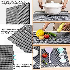 YEECOPON Dish Rack in Sink, Expandable Over The Sink Dish Drying Rack with Utensil Holder and Silicone Drainage pad (Medium + 16" Silicone pad)