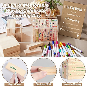 Beeveer 80 Pcs Wedding Guest Book Alternative Wooden Block Guest Book for Wedding Sign in Wedding Book Wooden Block Wedding Games Bridal Shower Game for Wedding Sign in, Reception(Boho)