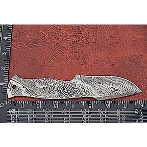 8 inches Long Hand Forged Damascus Steel Clip Point Blank Blade Skinning Knife, 4" Scale Space with 3 Pins & an Inserting Hole Space 3.5 inches Cutting Edge