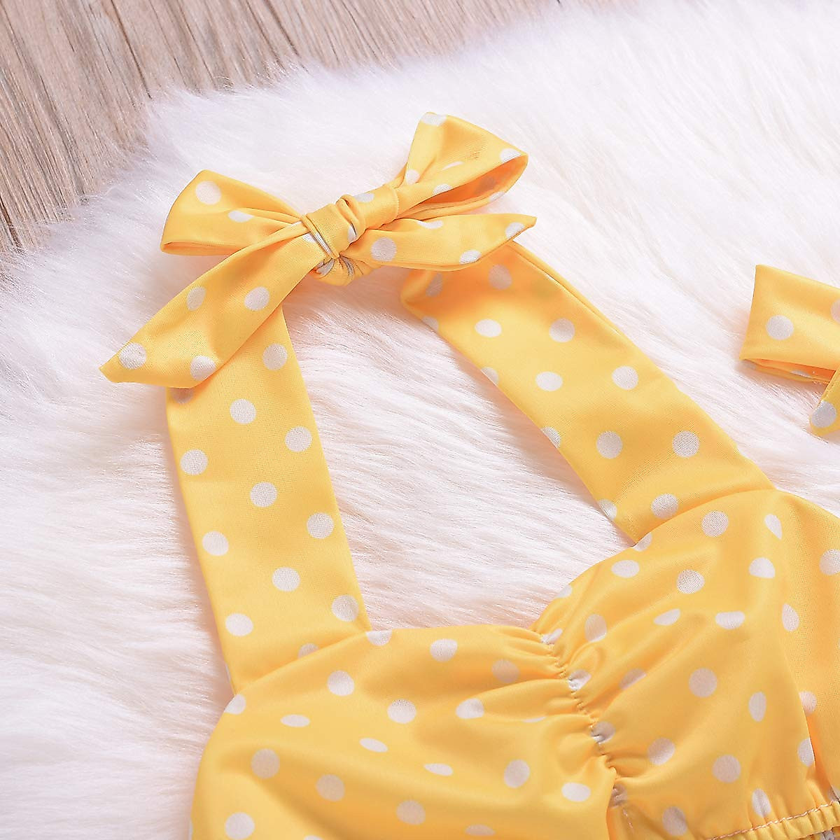 Baby Girl Bikini,Kids Toddler Polka Dot Swimsuits Halter Swimwear Bikinis Set with Headband (Yellow, 3-6 Months)