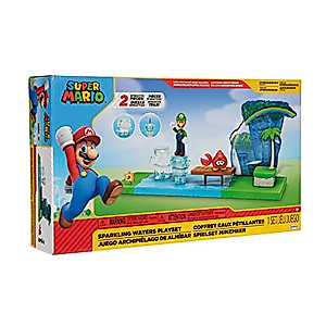 Super Mario Sparkling Waters Action Figures Playset Includes 2.5 Inch Luigi & Red Huckit Crab with Interactive Pieces