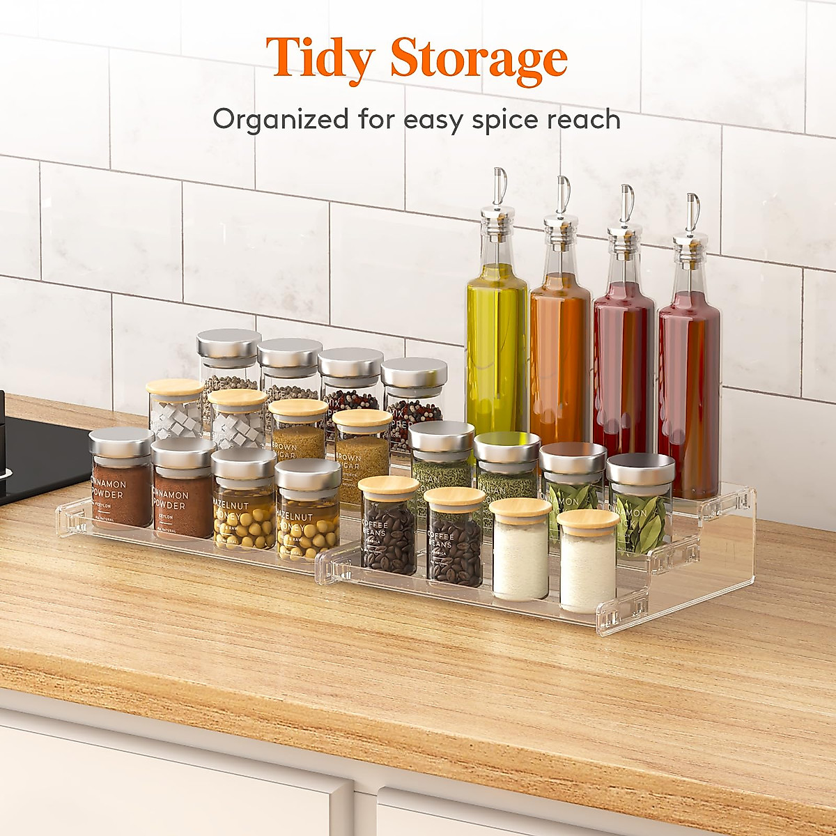 Lifewit Plastic 2 Pack 3-Tier Spice Rack, Clear Spice Organization for Cabinet, Counter, Organizer Shelf for Condiment, Seasoning, Syrup, Liquor, Medicine and Perfume for Kitchen, Pantry, Bar, Bath