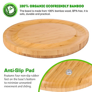 Esup Bamboo Cheese Board Set Cheese Plate 16 '' x 13 '' with Integrated Slide-Out Drawer and 4 Specialist Stainless Steel Knife & 4 Stainless Steel Fork Thanksgiving Gifts