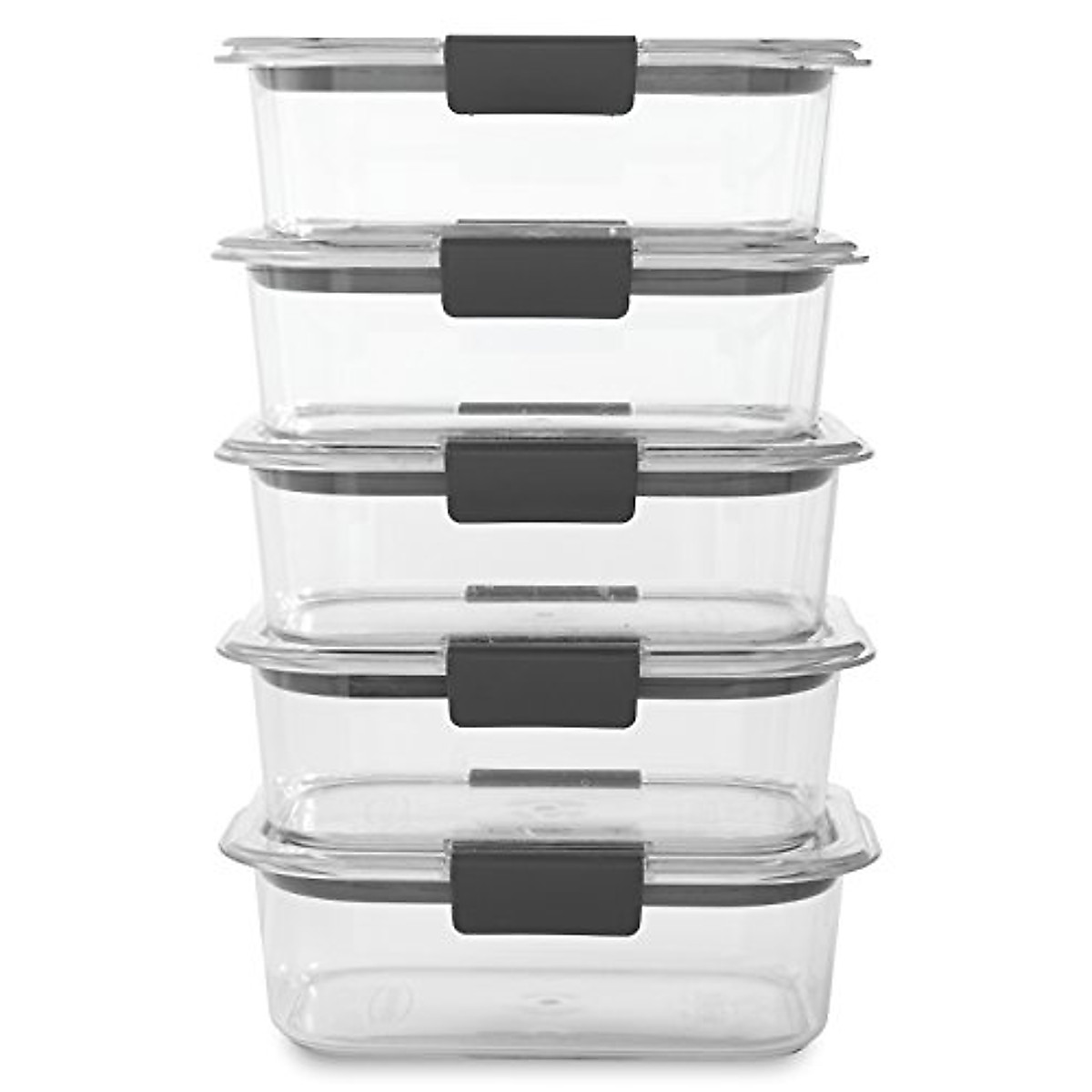 Rubbermaid 10-Piece Brilliance Food Storage Containers with Lids for Lunch, Meal Prep, and Leftovers, Dishwasher Safe, 3.2-Cup, Clear/Grey, 5-Pack