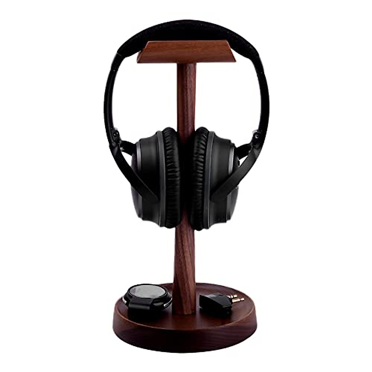 Walnut Wooden Headphone Stand, Universal Whole Body Solid Wood Headset Holder, Desk Earphone Stand Compatible with Most On-Ear Headphones (Walnut Wood)