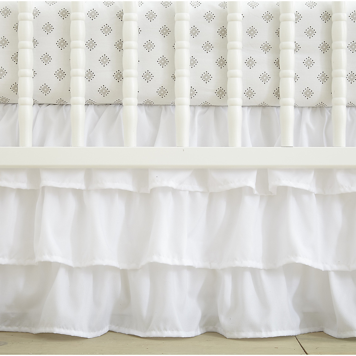 Levtex Baby - Willow Crib Bed Set - Baby Nursery Set - White - Soft Rosette Pintuck - 5 Piece Set Includes Quilt, Fitted Sheet, Diaper Stacker, Wall Decal & Crib Skirt/Dust Ruffle