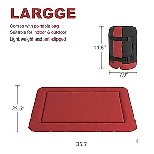 AnberCare Roll Up Foldable Packable Dog Bed Indoor Outdoor Pet Mat Washable Waterproof Travel Dog Mat with Anti-Slip Design 36 x 24 Inch Mat for Small Medium Large Pet Red