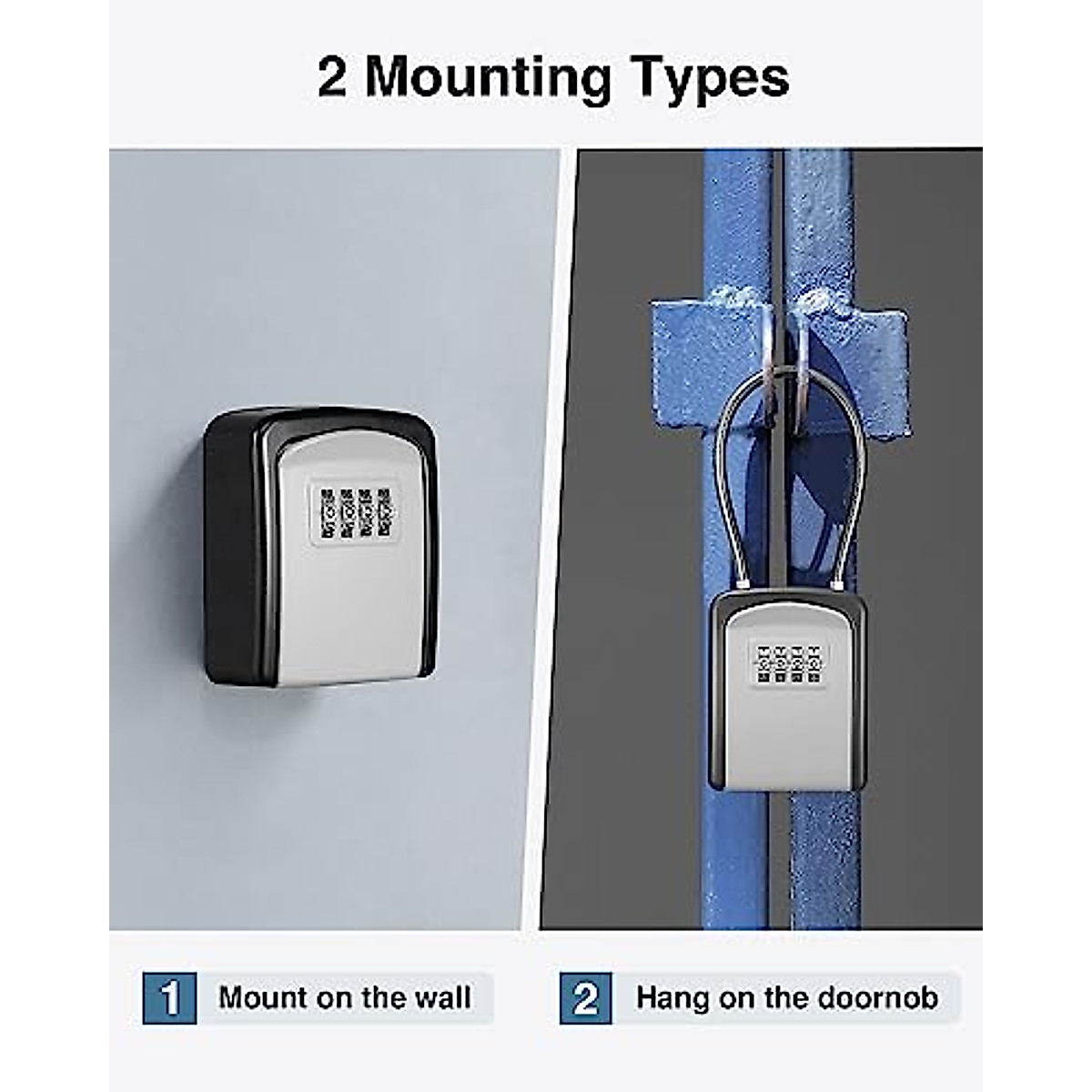 Puroma Lock Box, Key Lock Box Wall Mount Combination Lockbox, Portable Waterproof Key Storage Lockbox with Removable Cable Handle for Apartment Realtor's House Keys, Warehouse Spare Key (1 Pack, Grey)