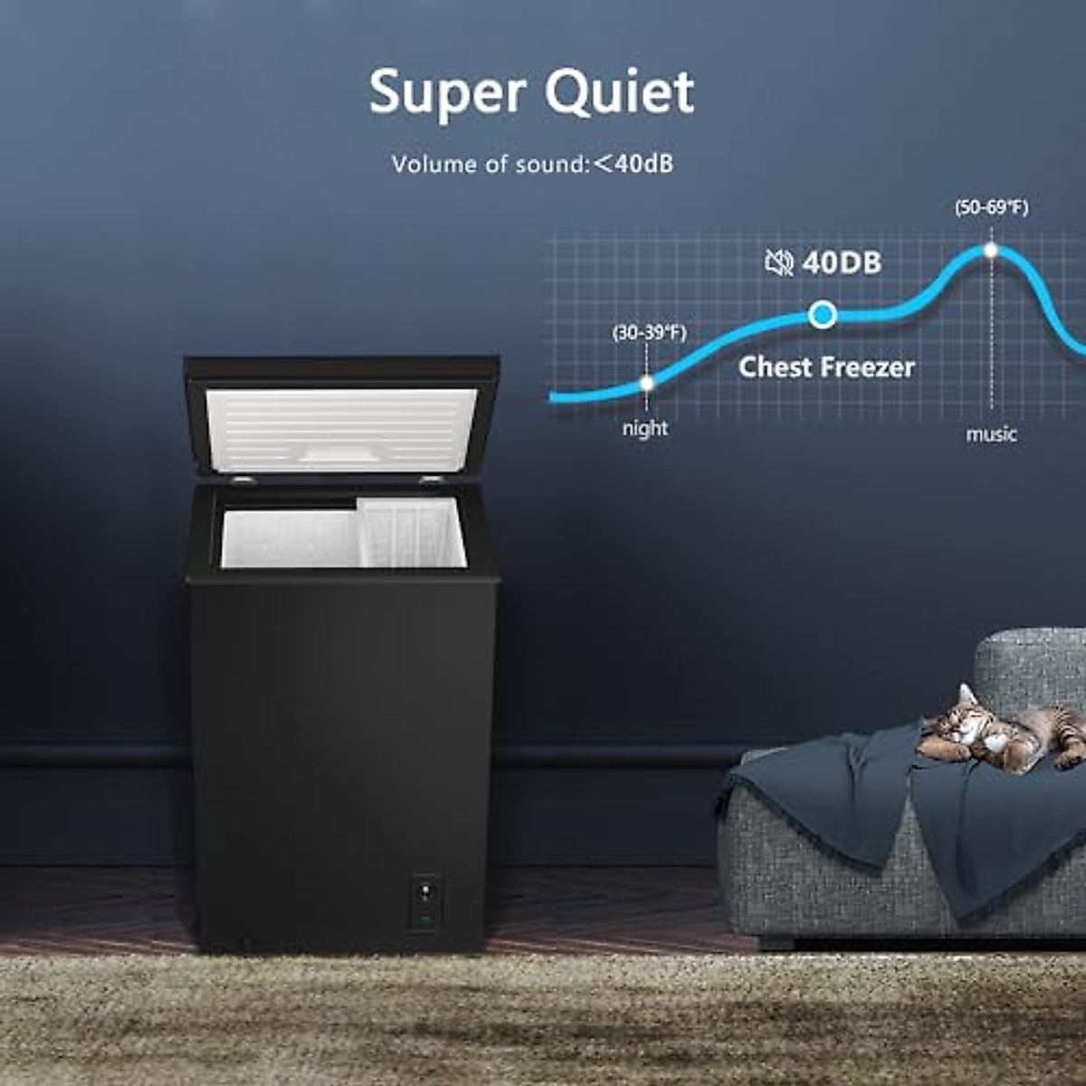 R.W.FLAME Chest Freezer 2.8 Cubic Feet, Small Deep Freezer with Basket, Adjustable Temperature, Energy Saving, Top open Door Mini Compact Freezer