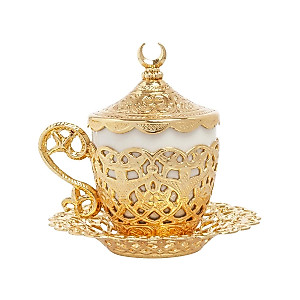 Alisveristime 27 Pc Turkish Greek Arabic Coffee Espresso Cup Saucer Set (Gelincik) (Gold)