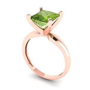 Clara Pucci 2.5ct Princess Cut Solitaire Natural Peridot Engagement Wedding Bridal Promise Anniversary Ring in 18K Rose Gold Size 9.75