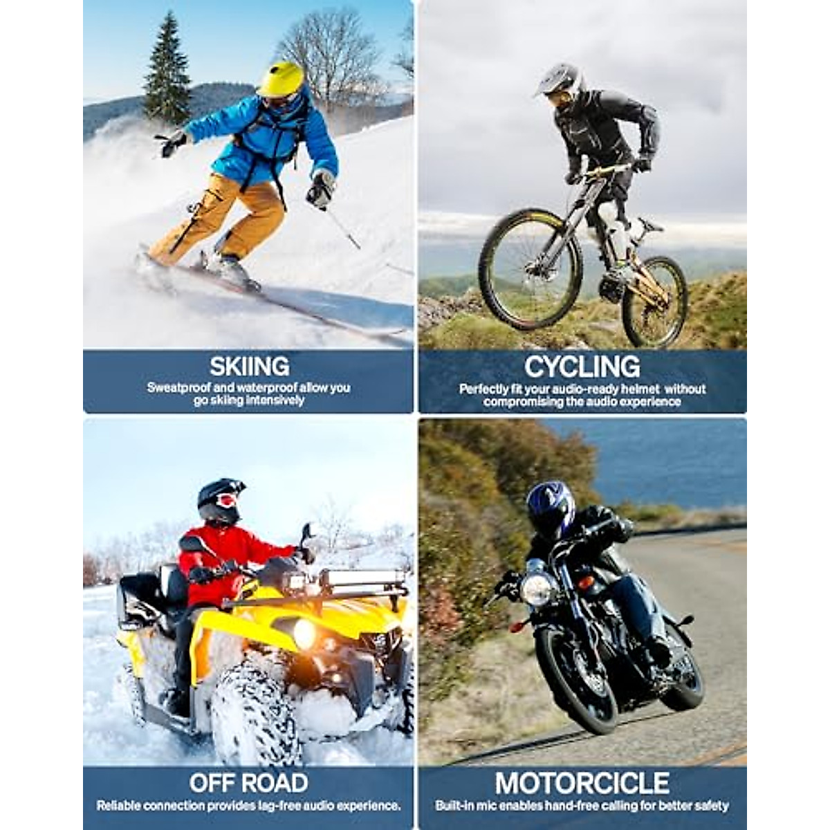 Doohoeek Snowboard Ski Helmet Headphones, True Wireless Earbuds Bluetooth with Charging Box for Audio Ready Helmet, 50+ Hours Work Time Headsets LED Display for Snowboarding Skiing Climbing Biking