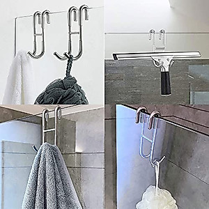 AIFUDA 4 Pcs Towel Hooks, Over Door Hook S Hooks Towel Hooks for Bathrooms Frameless Shower Door with Self Adhesive Wall Hooks