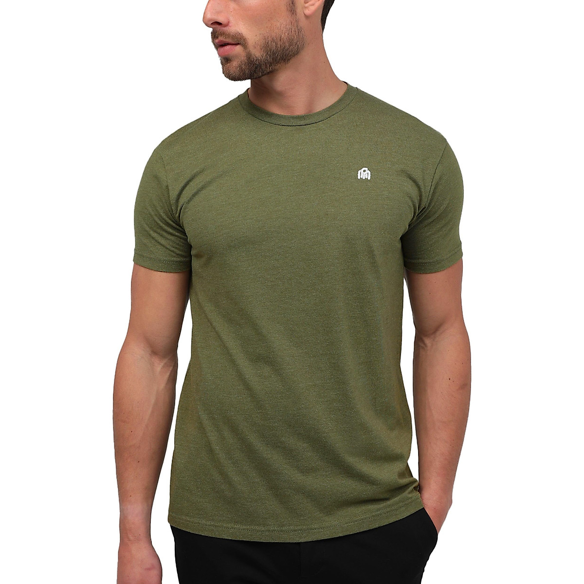 INTO THE AM Men's Fitted Crew Neck Logo Basic Tees - Modern Fit Fresh Classic Short Sleeve T-Shirts for Men (Olive Green, Large)