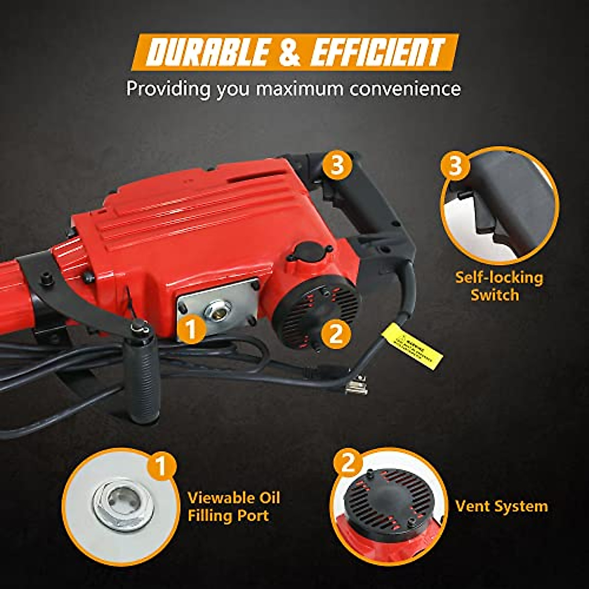 F2C 2200W Heavy Duty Electric Demolition Jack Hammer Concrete Breaker Power Tool Kit 2 Chisel 2 Punch Bit Set W/Case, Gloves