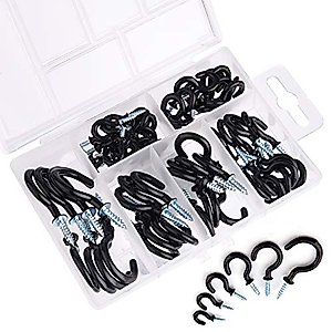 ASTARON 70 Pcs Mutli-Size Vinyl Coated Cup Hooks Metal Screw-in Hooks for Hanging Coffee Cup Plants , Black