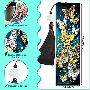 Alloyseed 2pcs Diamond Painting Bookmarks with Tassel for Office School Flower Animal Beaded Bookmark Kits DIY Special Shaped Diamond Art Craft Leather Bookmark Gift for Adults Kids Students Girls