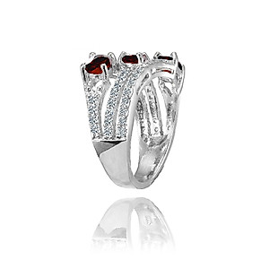 Ice Gems Sterling Silver Garnet and White Topaz Oval Three Stone Ring, Size 6
