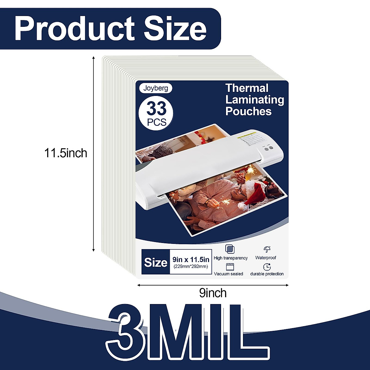 33 PCS Laminating Sheets 9”x11.5”, Thermal Laminating Pouches, 3mil Plastic Paper Laminate Sheets, Laminator Sheets Plasticized Craft Office and School Supplies, Lamination Sheets for 8.5”x11” Paper