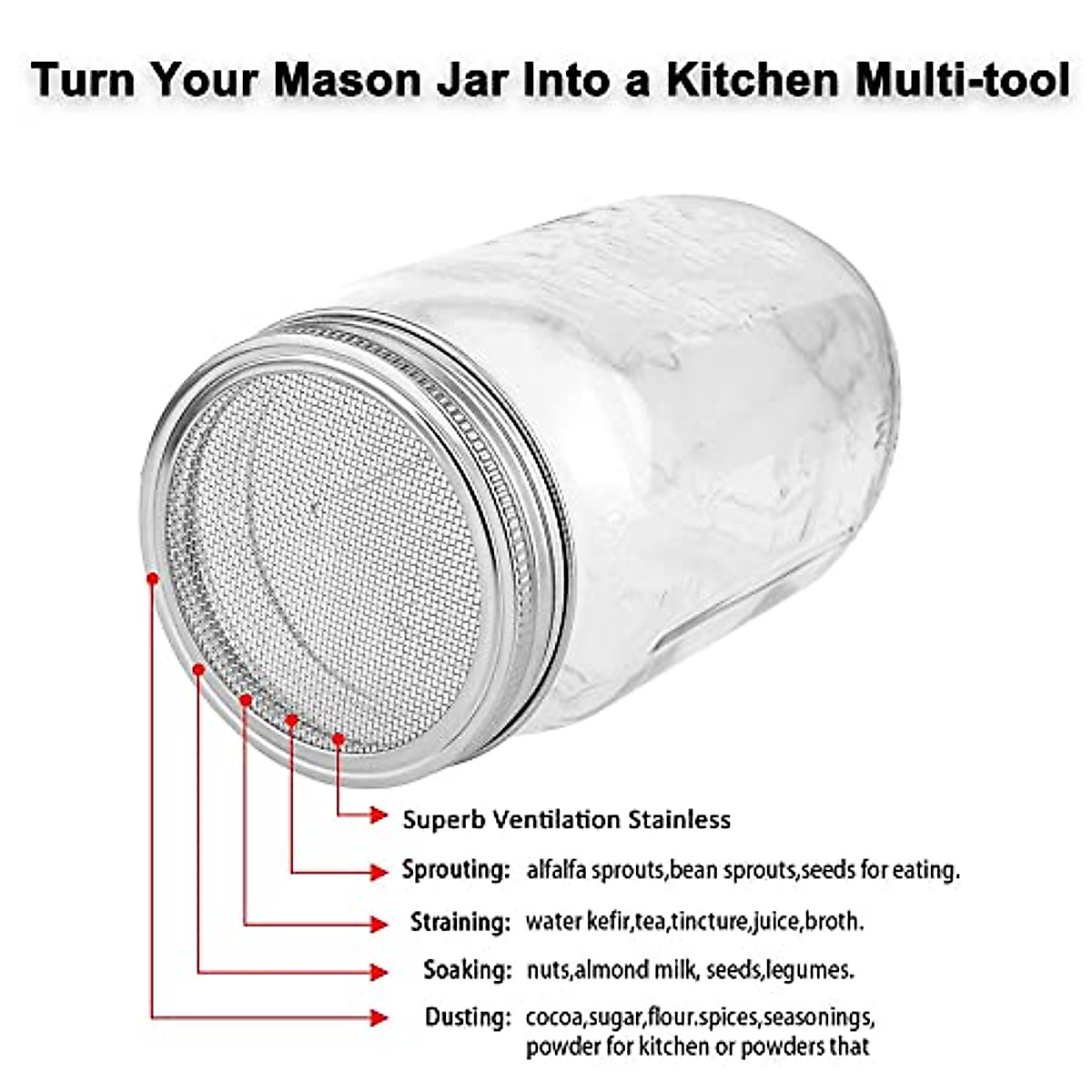 Sprouting Kit-2 Wide Mouth Quart Mason Jars with 304 Stainless Steel Screen Sprout Lids,Melamine Tray,Stand and Canning Brush,Sprouting jar Kit For Growing Mung beans,Broccoli And So On