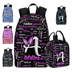 Custom School Backpack with Name for Daughter Son, Custom Text Logo School Bag Personalized Casual Daypacks Multipurpose Laptop Backpack Bookbag with Lunch Box Bag for Kid Boy Girl Back School Gift