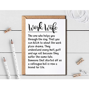 EruditeGifts Greeting Card - Work Wife/Bestie Birthday Card - Premium Heavy Cardstock - Includes Envelope - 5 x 7 inches
