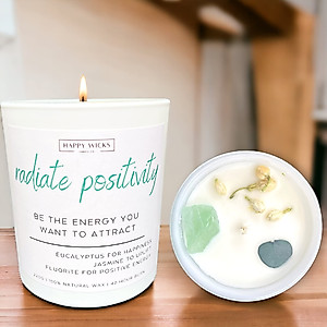 Radiate Positivity Candle for Women: Aromatherapy Decorative Affirmation with Crystals, Meditation & Spiritual Inspiration - Perfect Birthday, Friendship, Thank You Gifts for Her