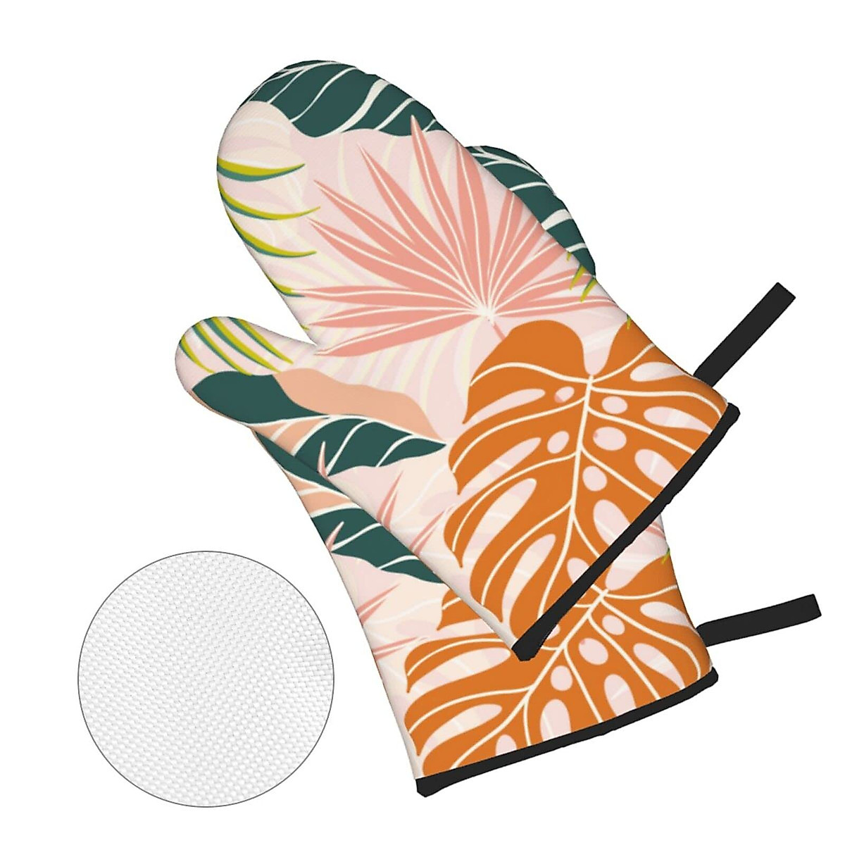 Oven Mitts and Pot Holders Sets 4 Piece, Boho Tropical Leaves and Flowers Pattern Oven Gloves Heat Resistant Non-Slip for Kitchen Cooking Grilling Baking