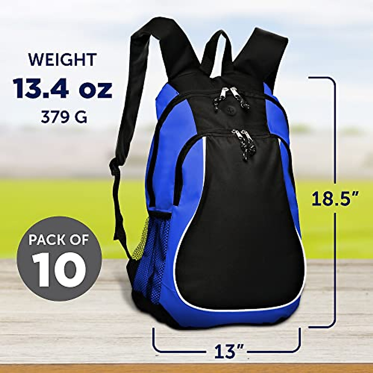 DISCOUNT PROMOS Large Sports Backpack with Mesh Pockets Set of 10, Bulk Pack - Perfect for School, Office, Outdoor Sports - Blue