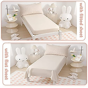 Cozyholy 4 Pieces Boho Tufted Toddler Bedding Set for Girls Boys Beige Soft Jacquard Embroidery Bed Sheets Set Comforter Set for Baby Kids | Include Comforter, Flat Sheet, Fitted Sheet, Pillowcase