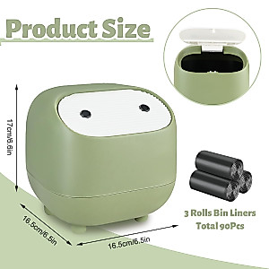 IBEQUEM Mini Trash Can, Cute Small Trash Can with Lid, Desktop Paper Bin with 90 of Bin Liners, Portable Tabletop Dustbin, Cartoon Animal Rubbish Storage for Office Bedroom Desk Car Kitchen(Green)