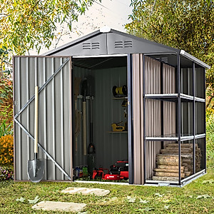 AECOJOY Storage Shed with Rack, 6 x 6 Ft Small Outdoor Storage Tool Utility Shed with Shelves, Metal Garden Shed for Yard, Outdoor Storage Clearance Outside Use