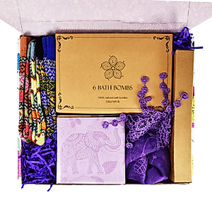 Best Cozy Gifts for Women, 3 Pairs of Warm and Cozy Socks, Includes 6 Relaxation Bath Bombs, Beautiful Leather Journal, Elegant Elephant Ring Holder, Trendy Scarf/Simply The Best Gifts for Women