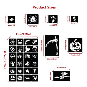 90Pcs Halloween Glitter Tattoo Stencils, Airbrush Tattoo Templates Kit Halloween Pumpkin Temporary Tattoo Stickers for Kids Drawing Template Party Props (6 Sheets)