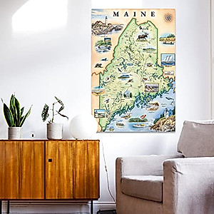 Xplorer Maps Maine State Hand-Drawn Map Poster - Authentic 18x24 Inch Vintage-Style Wall Art - Lithographic Print with Soy-Based Inks - Made In USA - Earth Tones