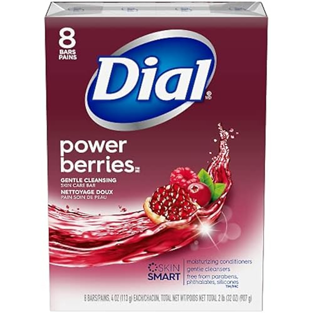 Dial Skin Care Bar Soap, Power Berries, 4 Ounce, 16 Bars