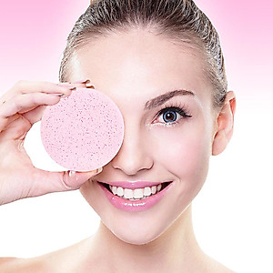 120 Pcs Facial Sponges Compressed,Face Cleansing Sponge,Makeup Removal Sponge Pads,Exfoliating Wash Round Sponge for Women,Girls,Pink