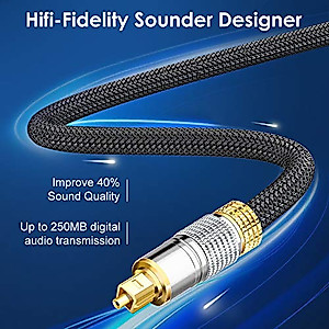 Starweh Optical Audio Cable, 6ft Fiber Optic Audio Cable with Durable 24K Gold-Plated, Nylon Braided Male to Male Optical Digital Cable for HI-FI Sound Bar, Home Theater, TV, PS4, Xbox, Playstation