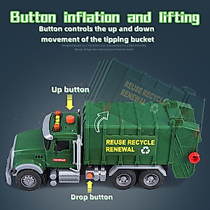 LLWEIT Garbage Truck Toys for Boys 15",Large Trash Truck with Trash Can Dumping Function,Toy Cars for Boys with Lighting and Sound