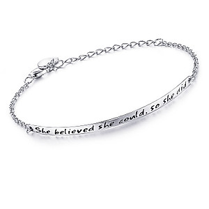 NINAMAID “She believed she could so she did” Engraved 925 Sterling Silver Inspirational Bangle Bracelets