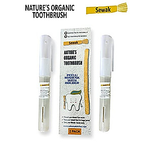 SEWAK Miswak Sticks for Teeth Natural Toothbrush | مسواك | Siwak Organic Wooden Tooth Brush Oral Teeth Whitener with Holder | Vacuum Sealed