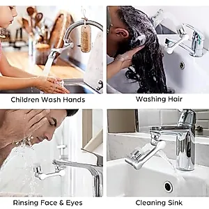 mofgkuz 1080° Swivel Faucet-Extender Sink, Splash Faucet Sprayer Aerator, Wash Hand/Hair/Face, Bathroom & Kitchen Sink with 2 Water Outlet Modes,Silver,1Pcs