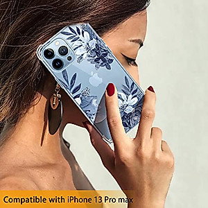 ilnehc Flower Pattern Designed for iPhone 13 Pro Max Case[with Screen Protector], Floral Clear Women Phone Case Shockproof Protective Soft TPU Bumper Cover 6.7 Inch 2021