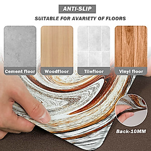 Kitchen Mats for Floor Anti Fatigue Floor Marble Cushioned Memory Foam Non Slip PVC Leather Padded Comfort Standing Rugs Set of 2, Abstract Golden Swirl Design, C1